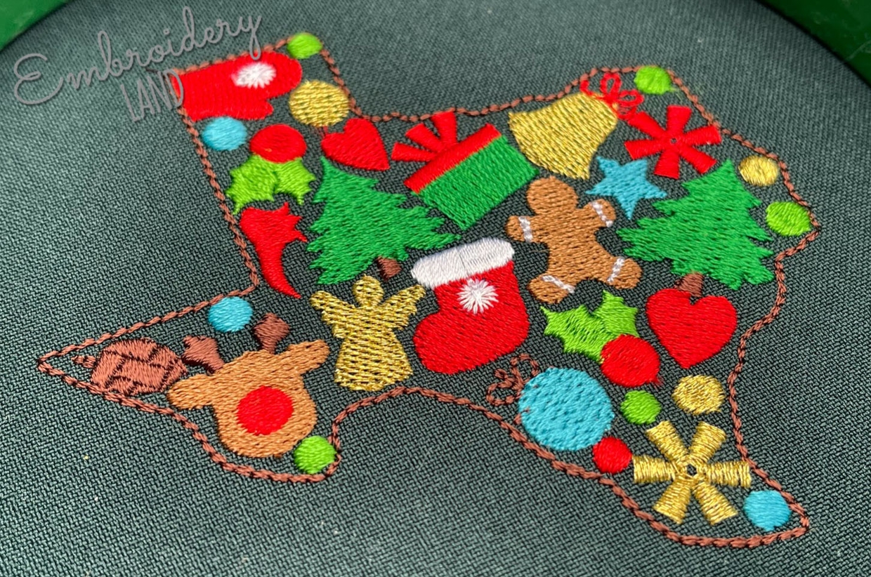 Christmas Texas State Machine Embroidery Design CHR131
