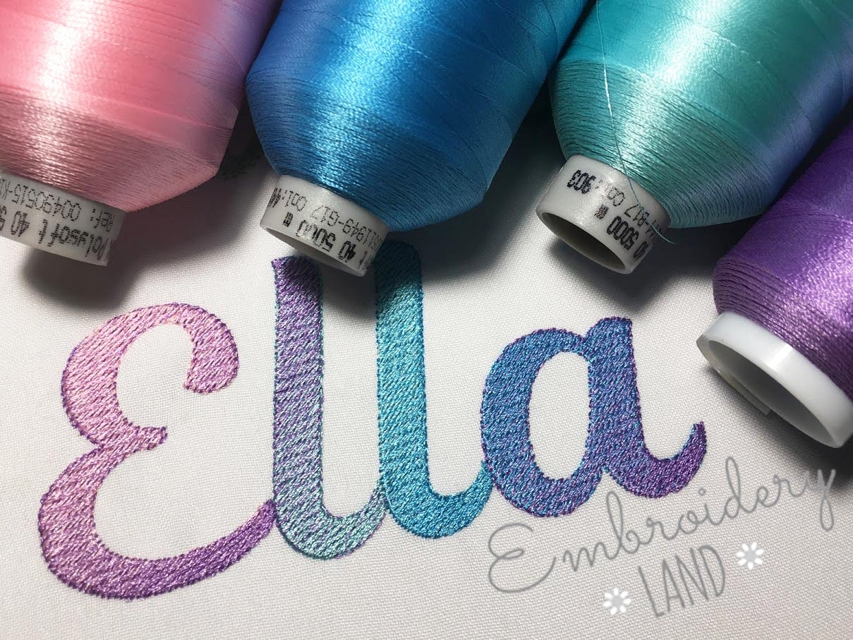 "Ella" Gradient Filled Embroidery Font AL081