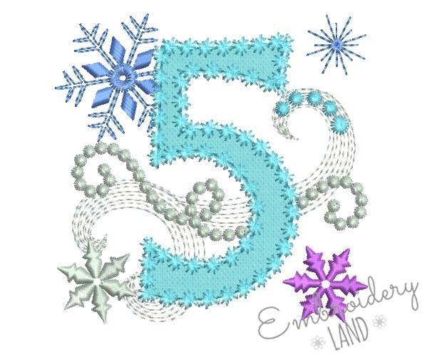Ice Princess Applique Number 5 Machine Embroidery Design HB026