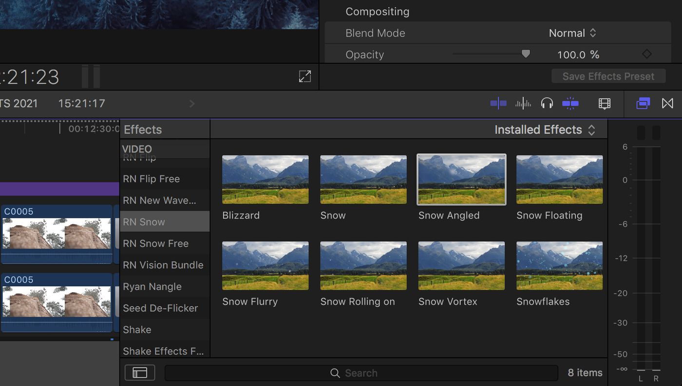 Fcpx插件 8款冬季雪花雪片下雪粒子视频特效包 Snow Particle Effects Pack - Final Cut Pro