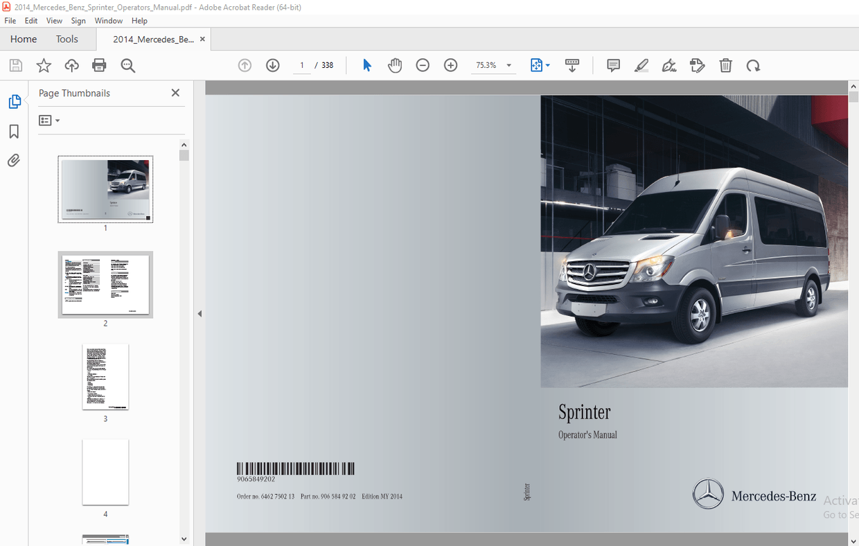 Mercedes-Benz 2014 Sprinter Operating Manual - PDF DOWNLOAD