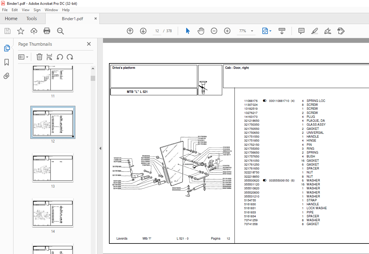 Laverda L521 Agricultural Tractor Parts Manual – PDF DOWNLOAD