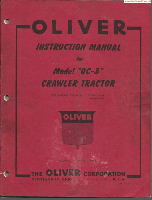 Oliver Oc3 Oc 3 Crawler Tractor Operator Owner Maintenance Manual ...
