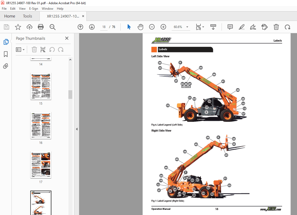 XTREME Telehandler XR1255 Operation & Safety Manual PN 24907-400 PDF
