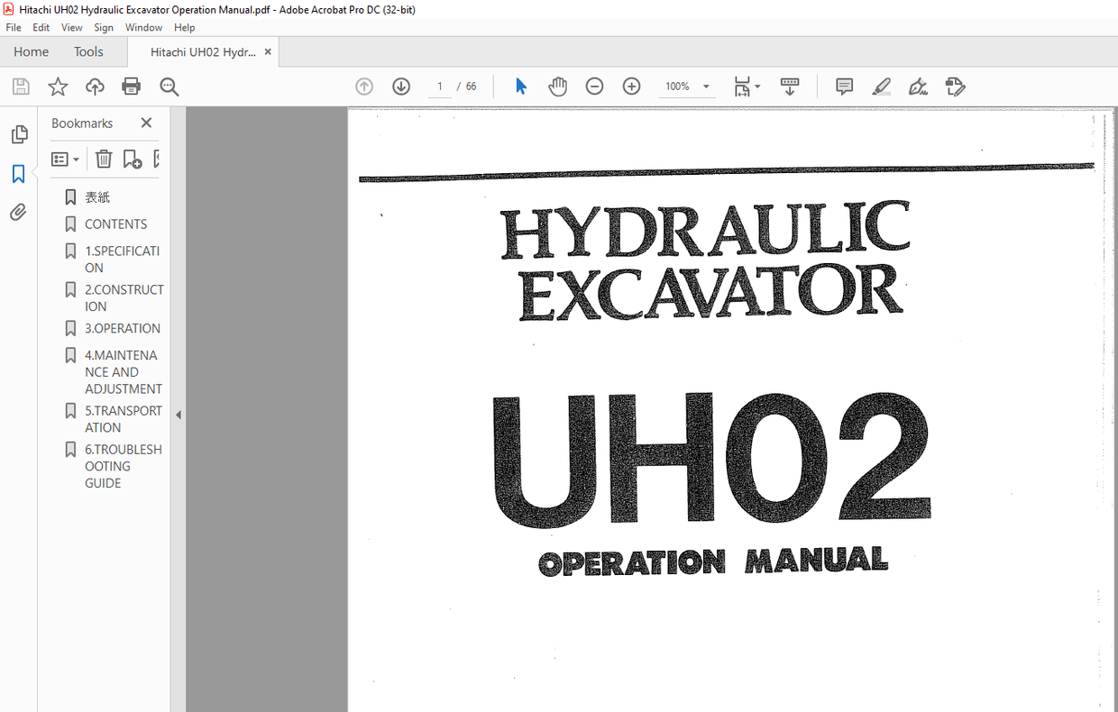 Hitachi UH02 Hydraulic Excavator Operation Manual – PDF DOWNLOAD
