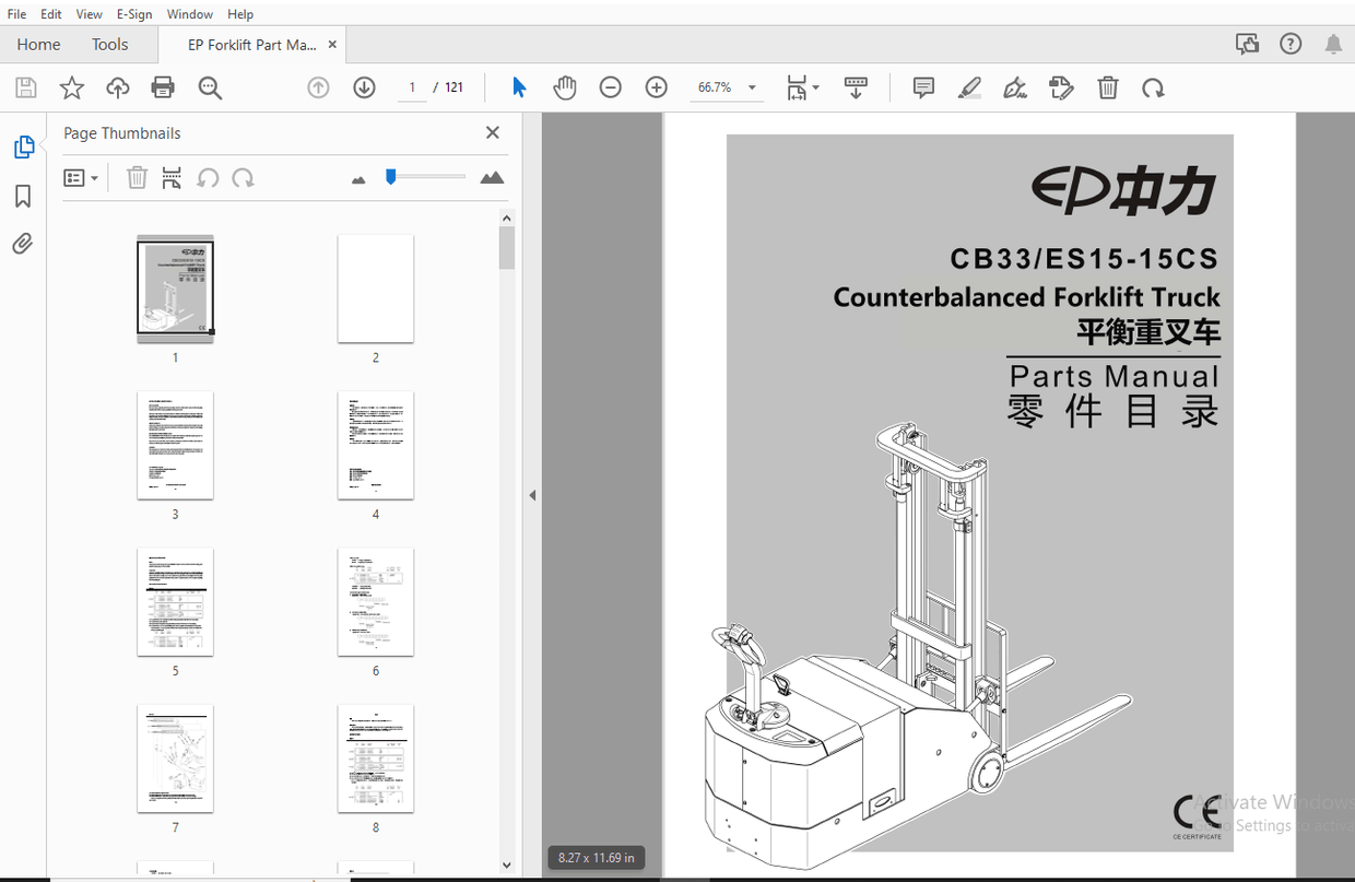 EP CB33/ES15-15CS Counterbalanced Forklift Truck Parts Manual – PDF DOWNLOAD