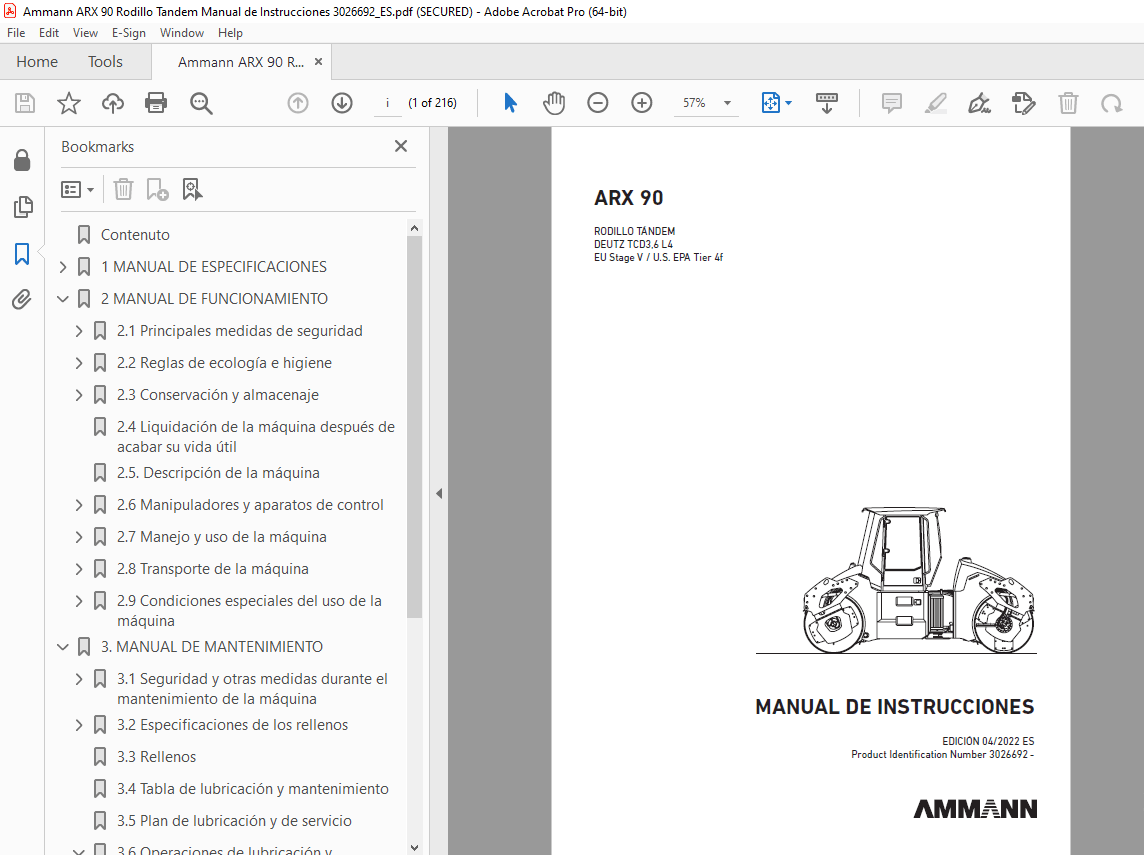 Ammann ARX 90 Rodillo Tandem Manual De Instrucciones (3026692) – PDF