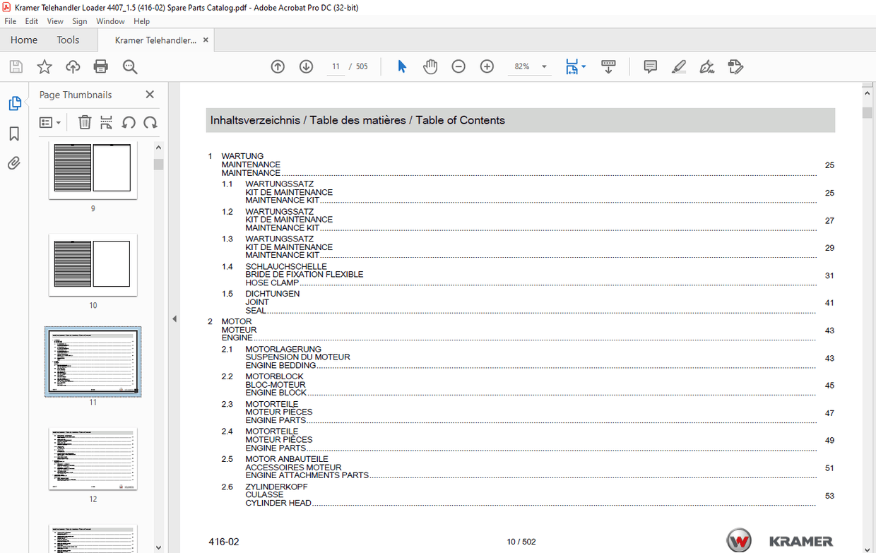 KRAMER Telehandler 4407 Spare Parts List Manual 416020001 – PDF DOWNLOAD