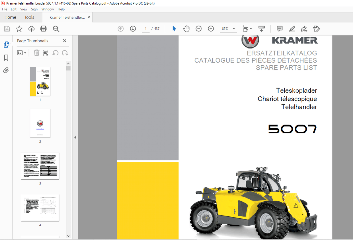 KRAMER Telehandler 5507 Spare Parts List Manual SN416080001 – PDF DOWNLOAD