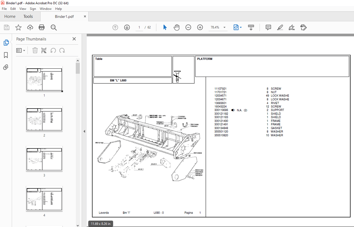 Laverda Header L680 Parts Catalog Manual – PDF DOWNLOAD
