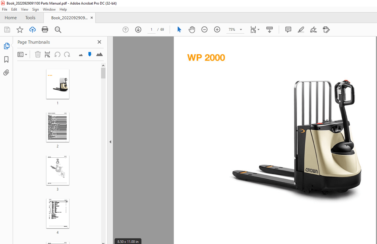 Crown Forklift WP 2000 Parts Manual – PDF DOWNLOAD