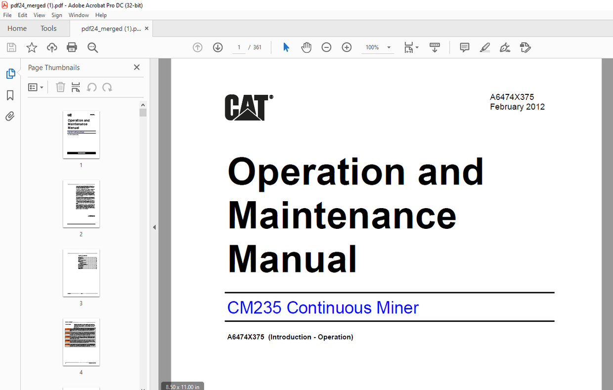 Cat CM235 Continuous Miner Operation and Maintenance Manual A6474X375 ...