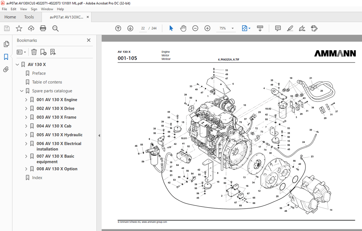 Ammann AV 130 X Tandem Roller Parts Manual 4022071 PDF