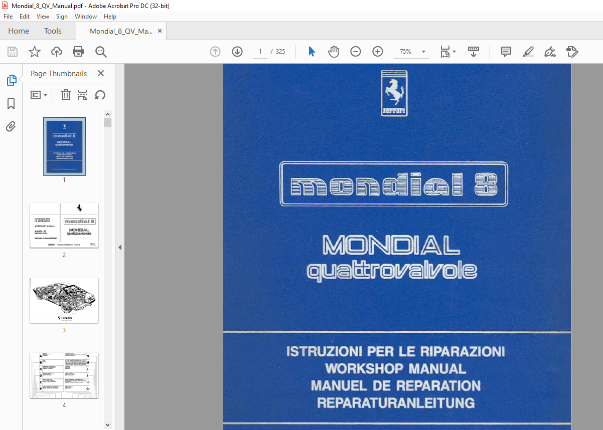 Ferrari Mondial 8 Quattrovalvole Workshop Manual – PDF DOWNLOAD