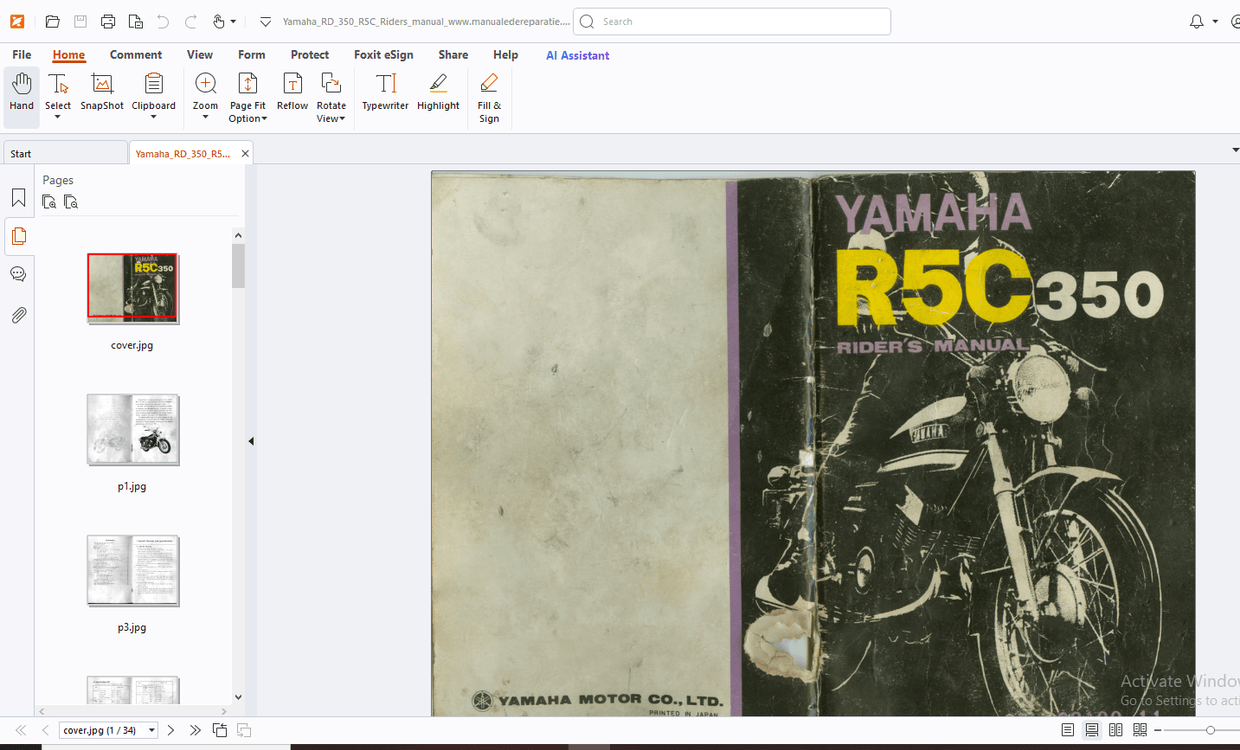 Yamaha R5C 350 Riders Manual - PDF DOWNLOAD