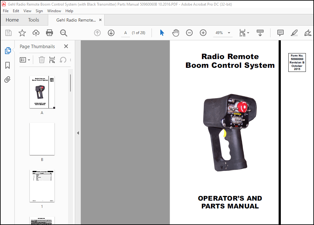 Gehl Radio Remote Boom Control System (with Black Transmitter) Parts ...