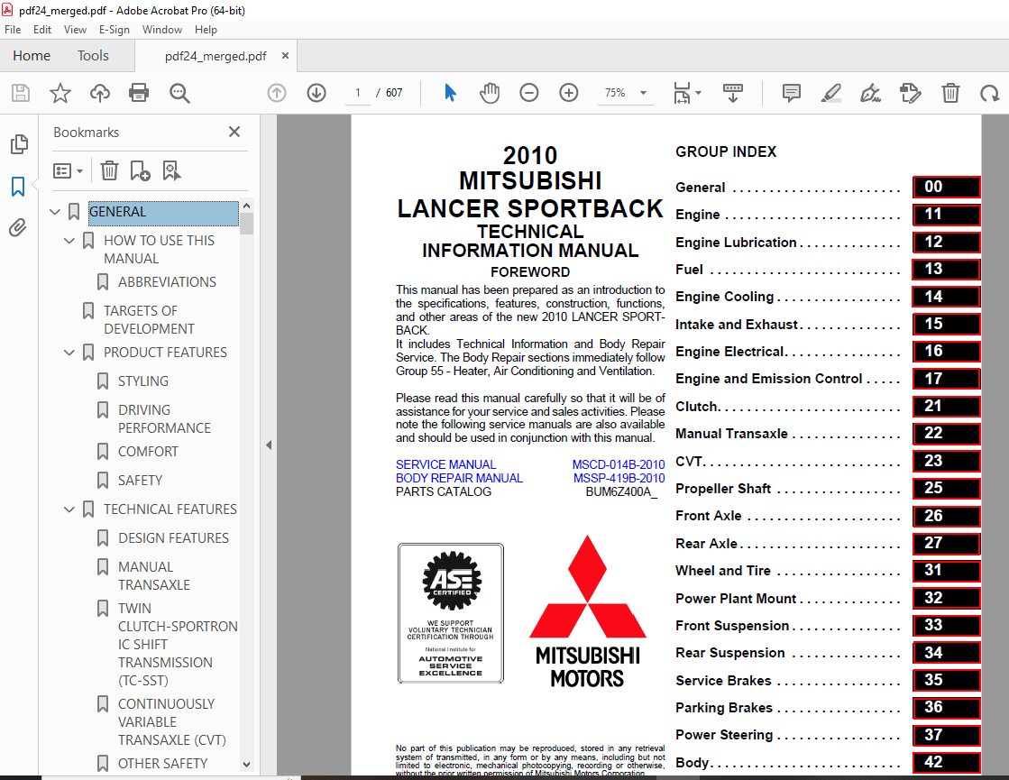 Mitsubishi 2010 Lancer Sportback Technical Information Manual – PDF DOWNLOAD