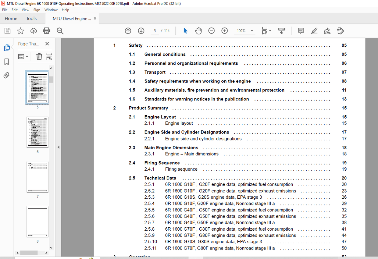 MTU Diesel Engine 6R 1600 G10F G20F 6R 1600 G70F G80F 6R 1600 80S Operating Instructions Manual PDF