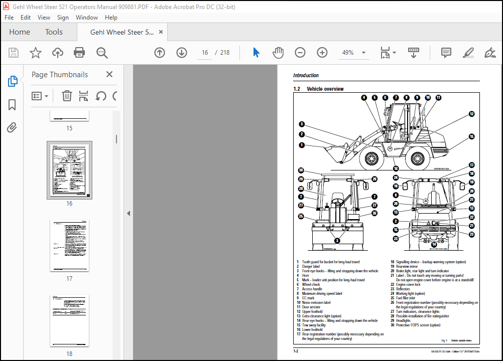 Gehl Wheel Steer 521 Operators Manual 909881 – PDF DOWNLOAD