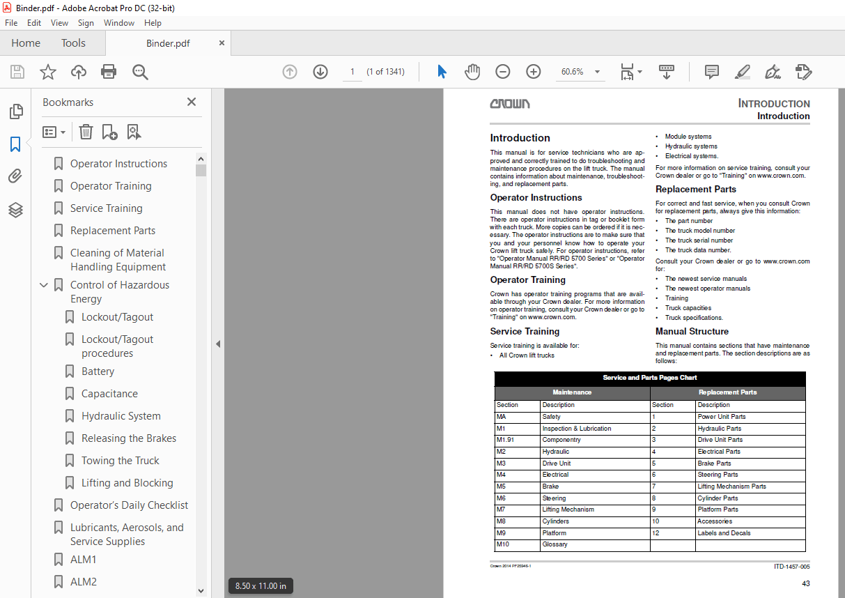 Crown Forklift RR/RD 5700 Series Service Manual – PDF DOWNLOAD