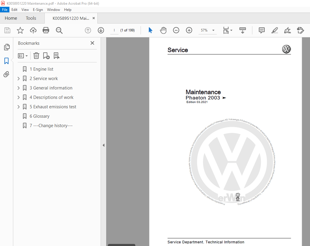 Volkswagen Phaeton 2003 Maintenace Manual - PDF DOWNLOAD