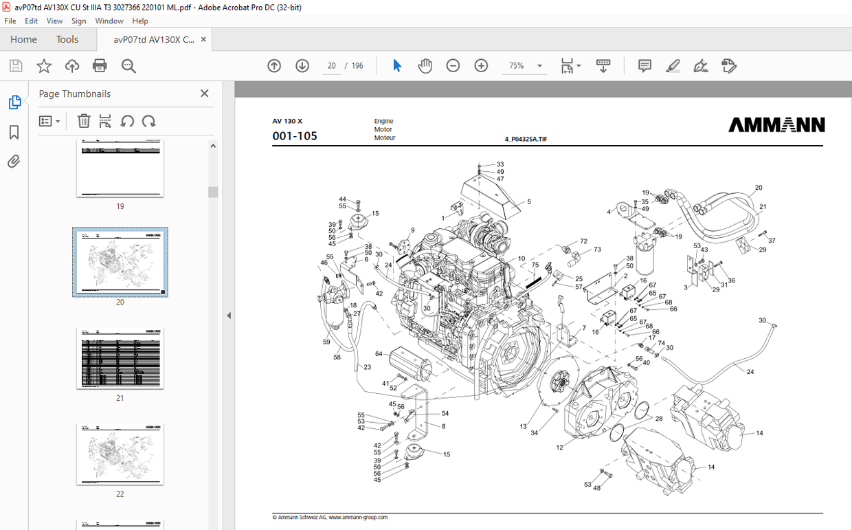 Ammann AV 130 X Tandem Roller Operating Manual SN 4022001 PDF