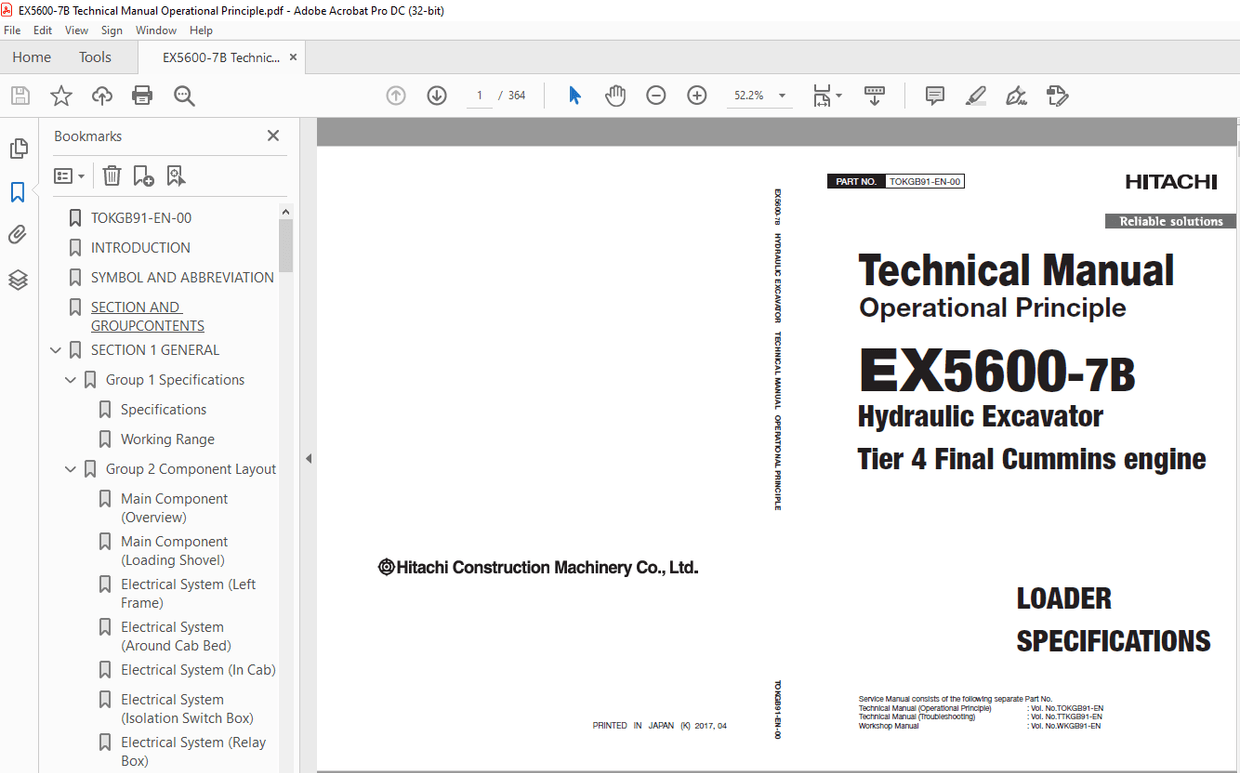 Hitachi EX5600-7B Hydraulic Excavator Tier 4 Final Cummins engine ...