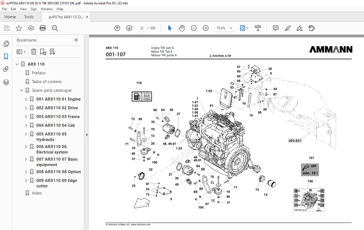 Ammann ARX 110 Tandem Roller Parts Catalogue Manual 3001280 - PDF