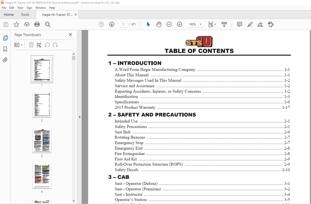 Hagie Hi-Tractor STS 10 Sprayer Technical Manual 493597 – PDF DOWNLOAD