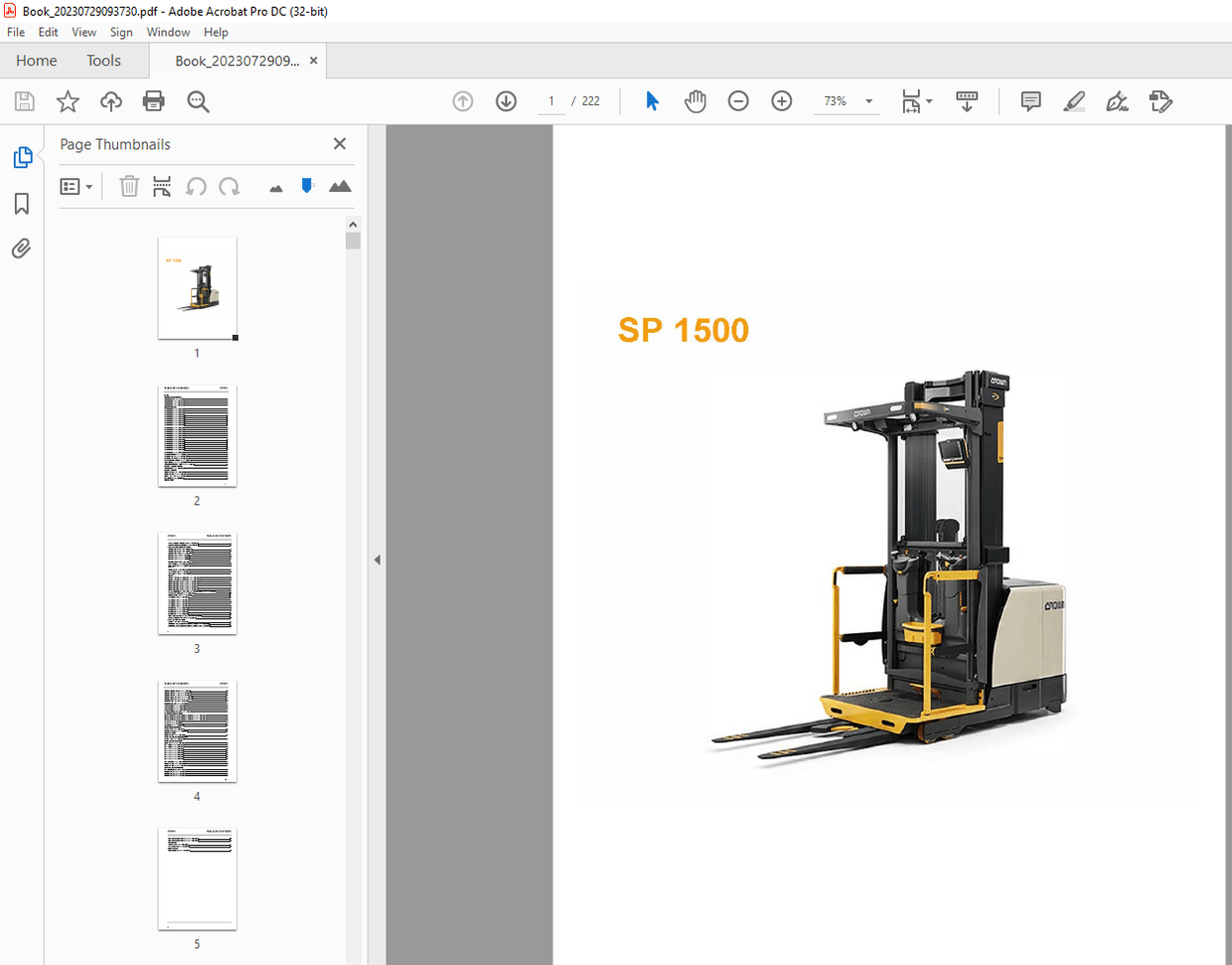 Crown Forklift SP 1500 Parts Manual – PDF DOWNLOAD