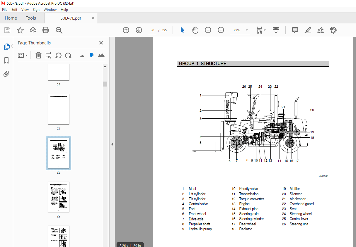 Hyundai Forklift 50D-7E 60D-7E 70D-7E 80D-7E Service Manual – PDF