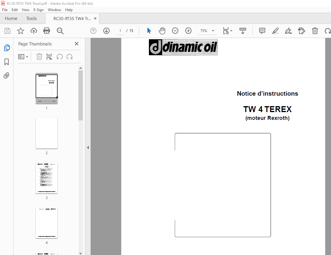 Dinamic Oil TW 4 TEREX (moteur Rexroth) Notice d’instructions – PDF DOWNLOAD