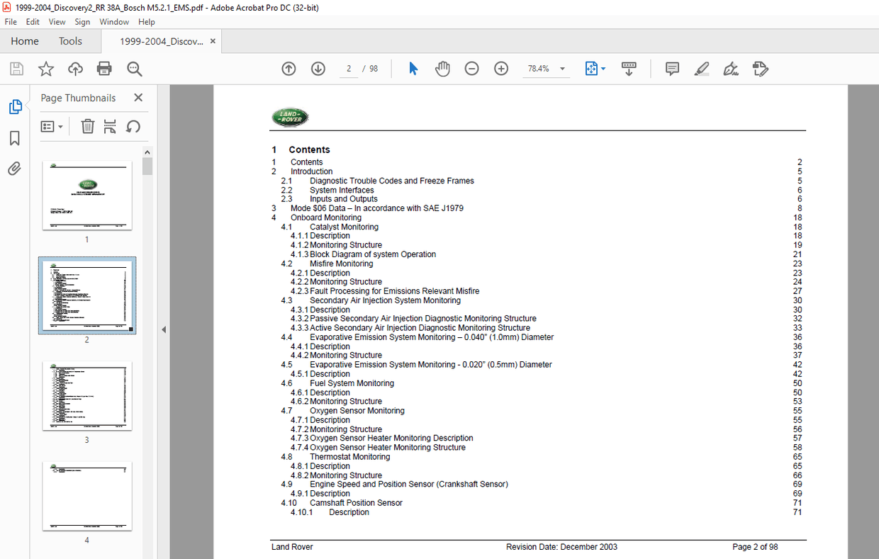 Land Rover BOSCH M5.2.1 ENGINE MANAGEMENT ON BOARD DIAGNOSTICS Manual - PDF DOWNLOAD