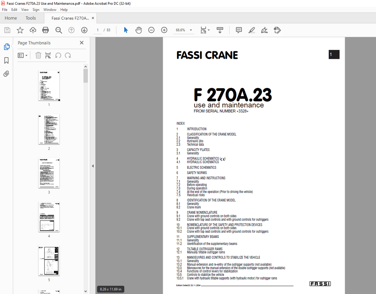 Fassi Crane F270A.23 Use and Maintenance Manual - PDF DOWNLOAD