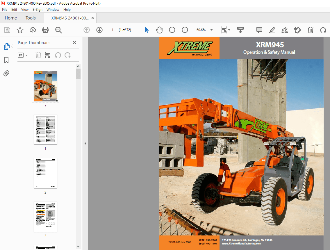 XTREME Telehandler XRM945 Operation & Safety Manual 24901-000 PDF