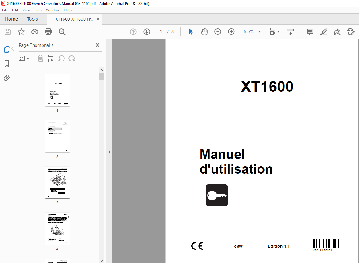 Ditch Witch XT1600 Manuel d’utilisation 053-1165 PDF