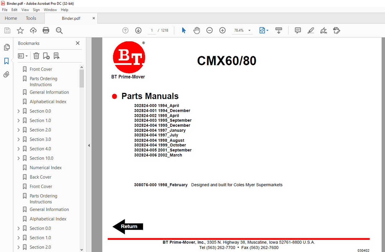BT Forklift CMX60/80 Parts Manual – PDF DOWNLOAD