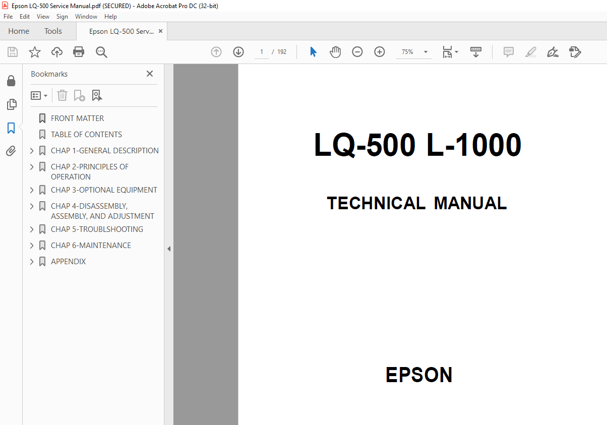Epson LQ-500 L1000 TECHNICAL Manual- PDF DOWNLOAD