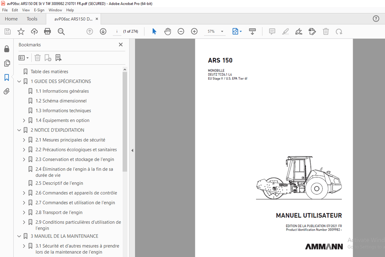 AMMANN ARS 150 MONOBILLE MANUEL UTILISATEUR 3009982 - PDF