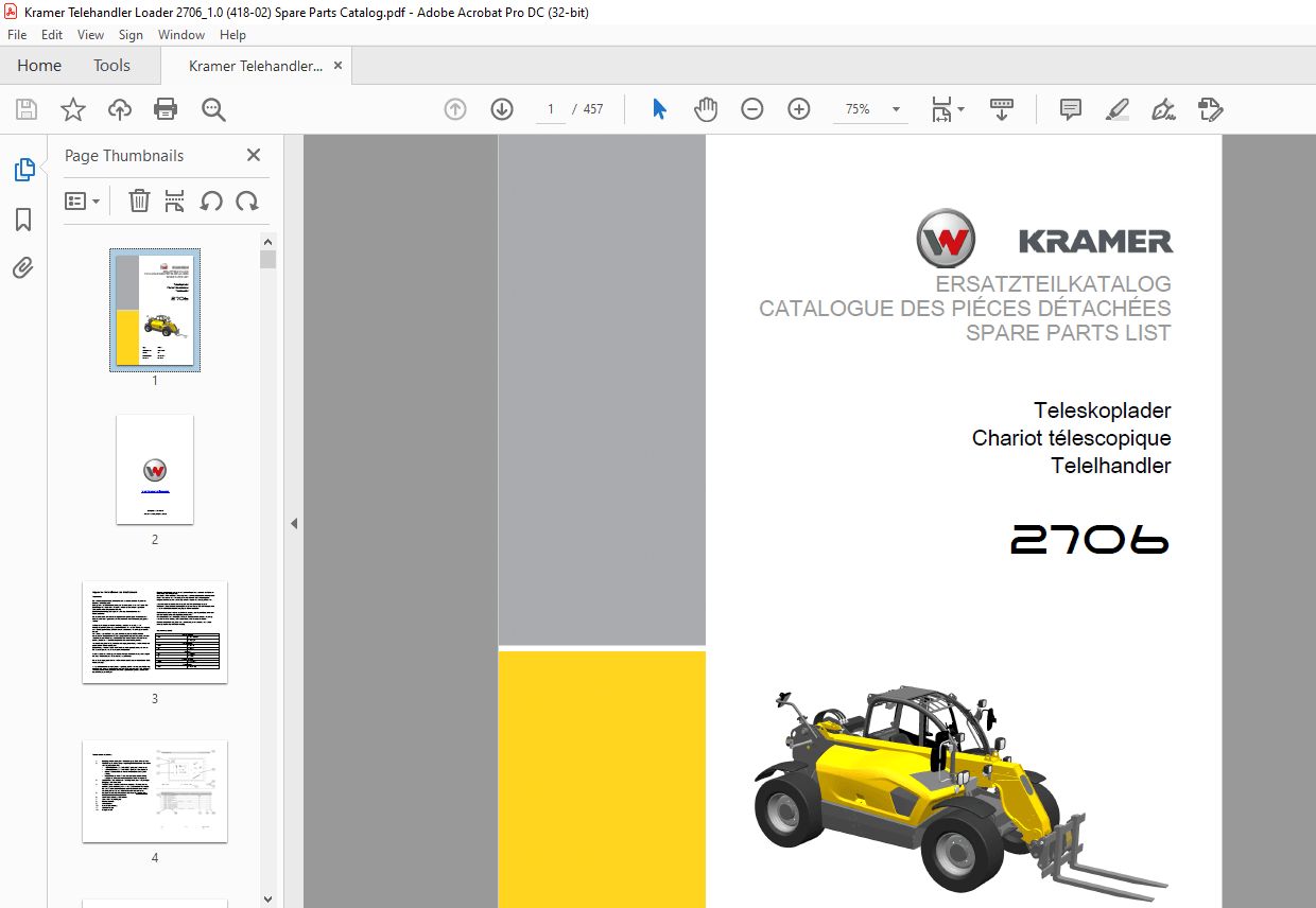 KRAMER Telehandler 2706 Spare Parts List Manual SN418020001 – PDF DOWNLOAD