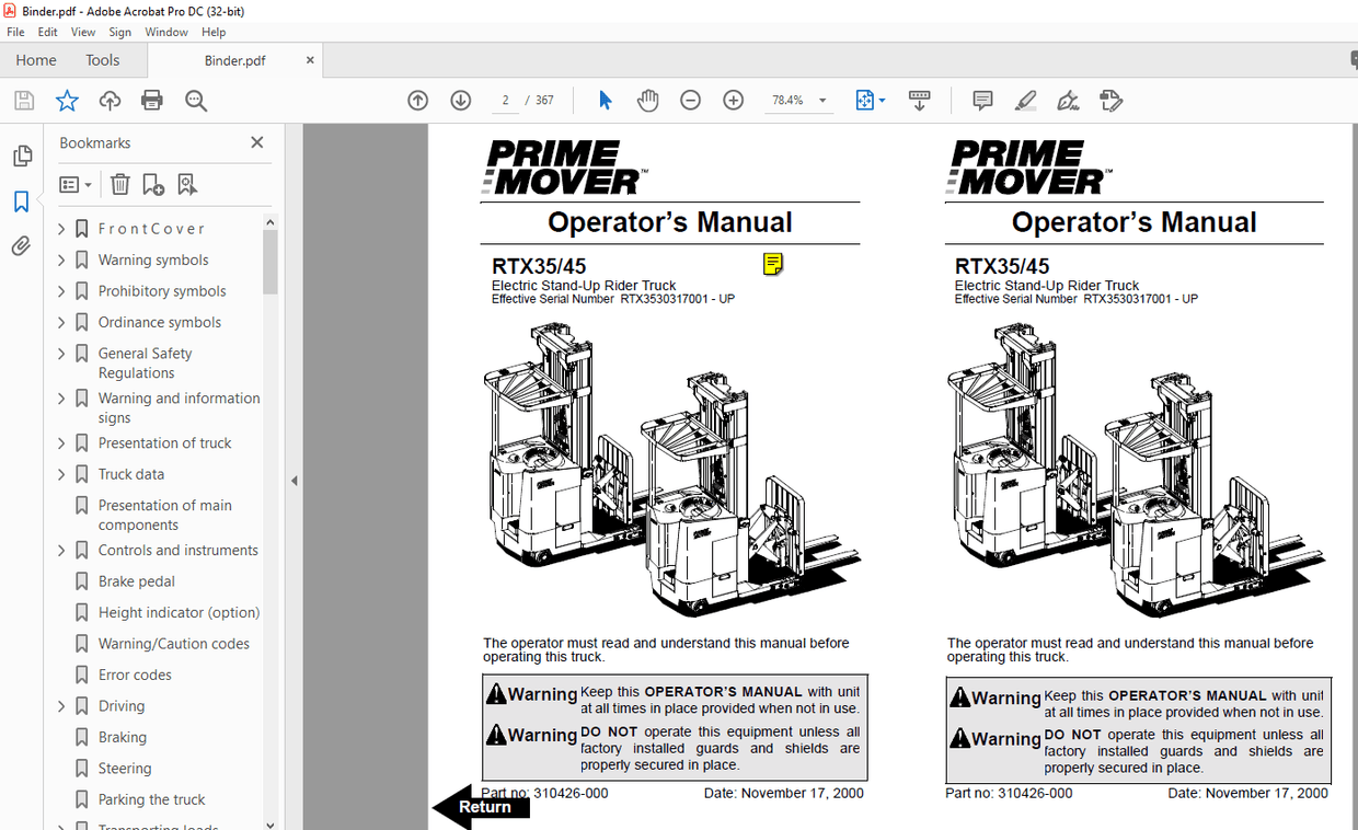 BT Prime-Mover Forklift RTX35/45 Electric Stand-Up Rider Truck Operator ...