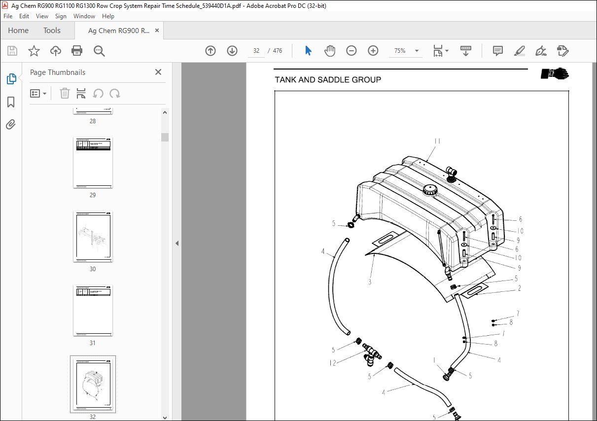 Ag Chem RG900 RG1100 RG1300 Rogator Liquid System Repair Time Schedule ...