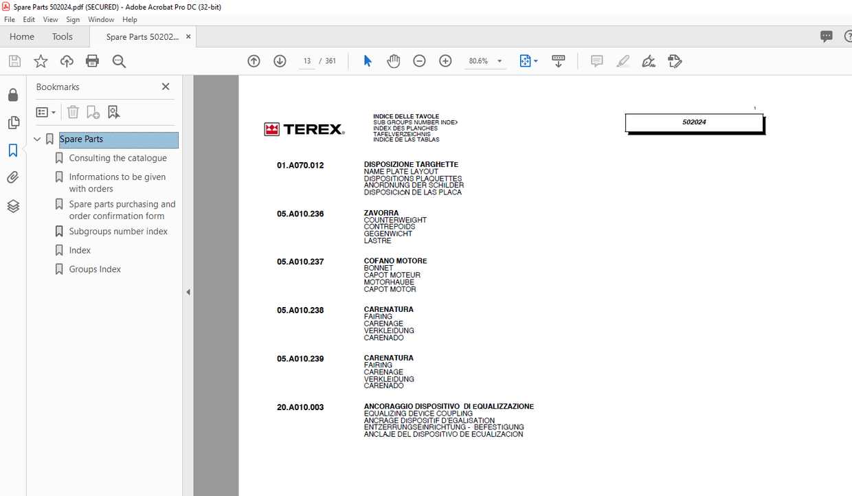 Terex Reachstacker T45 Spare Parts Manual – PDF DOWNLOAD