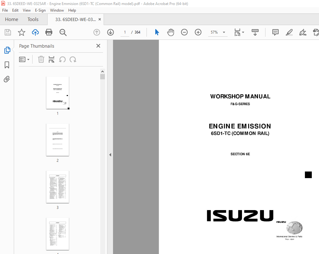 Isuzu 6SD1-TC Engine Emission F&G Series Workshop Manual - PDF DOWNLOAD