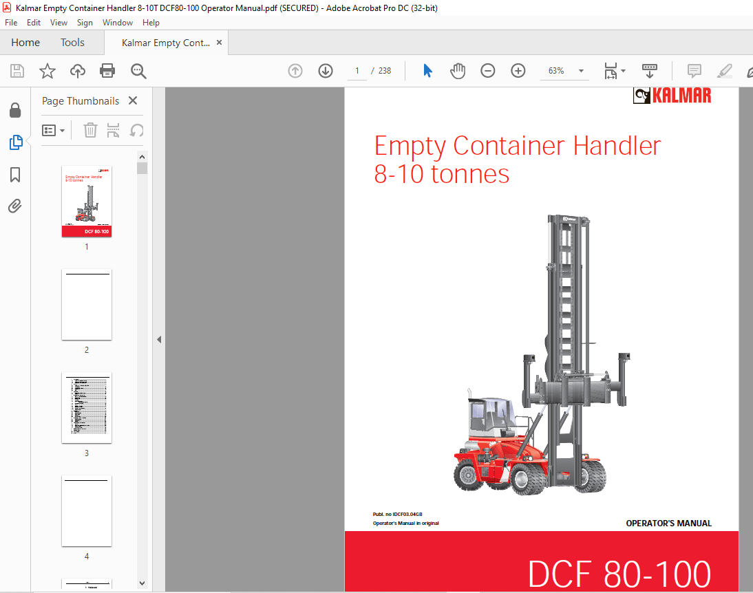 Kalmar DCF 80-100 Empty Container Handler 8-10 tonnes Operator’s Manual ...