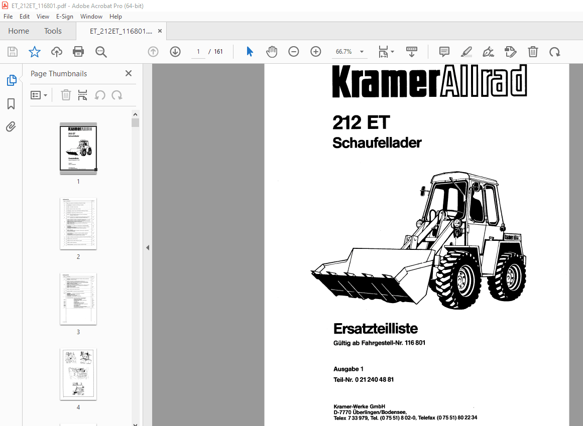 Kramer Allrad 212 ET Schaufellader Ersatzteilliste – PDF DOWNLOAD
