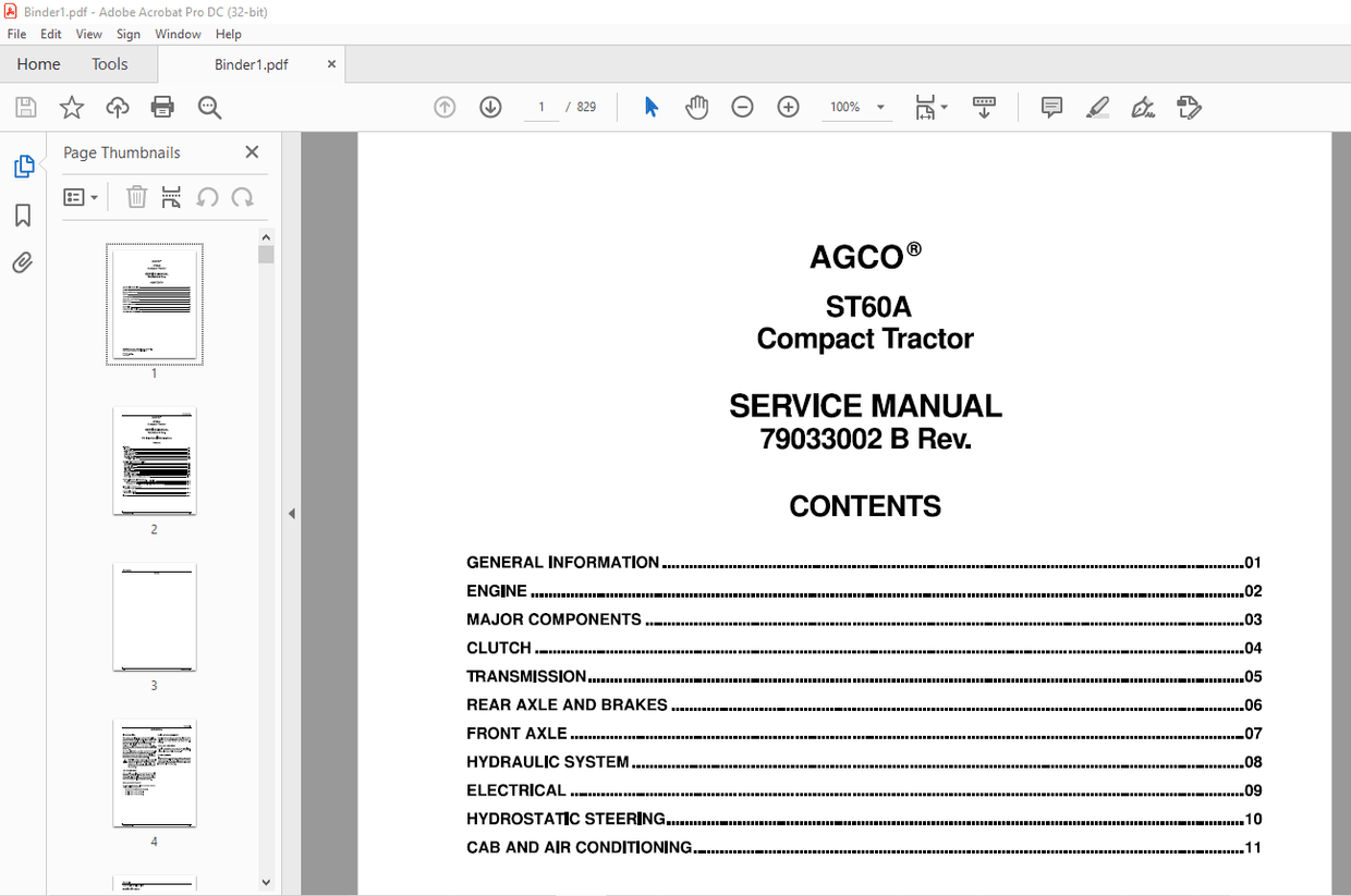 AGCO ST60A Compact Tractor Service Manual 79033002B – PDF DOWNLOAD