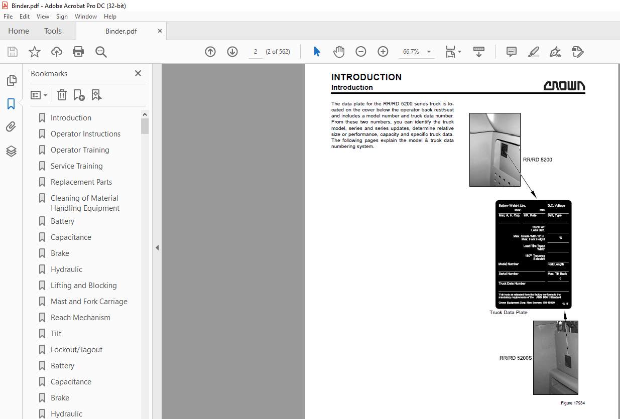 Crown Forklift RR/RD 5200S Series Service Manual – PDF DOWNLOAD