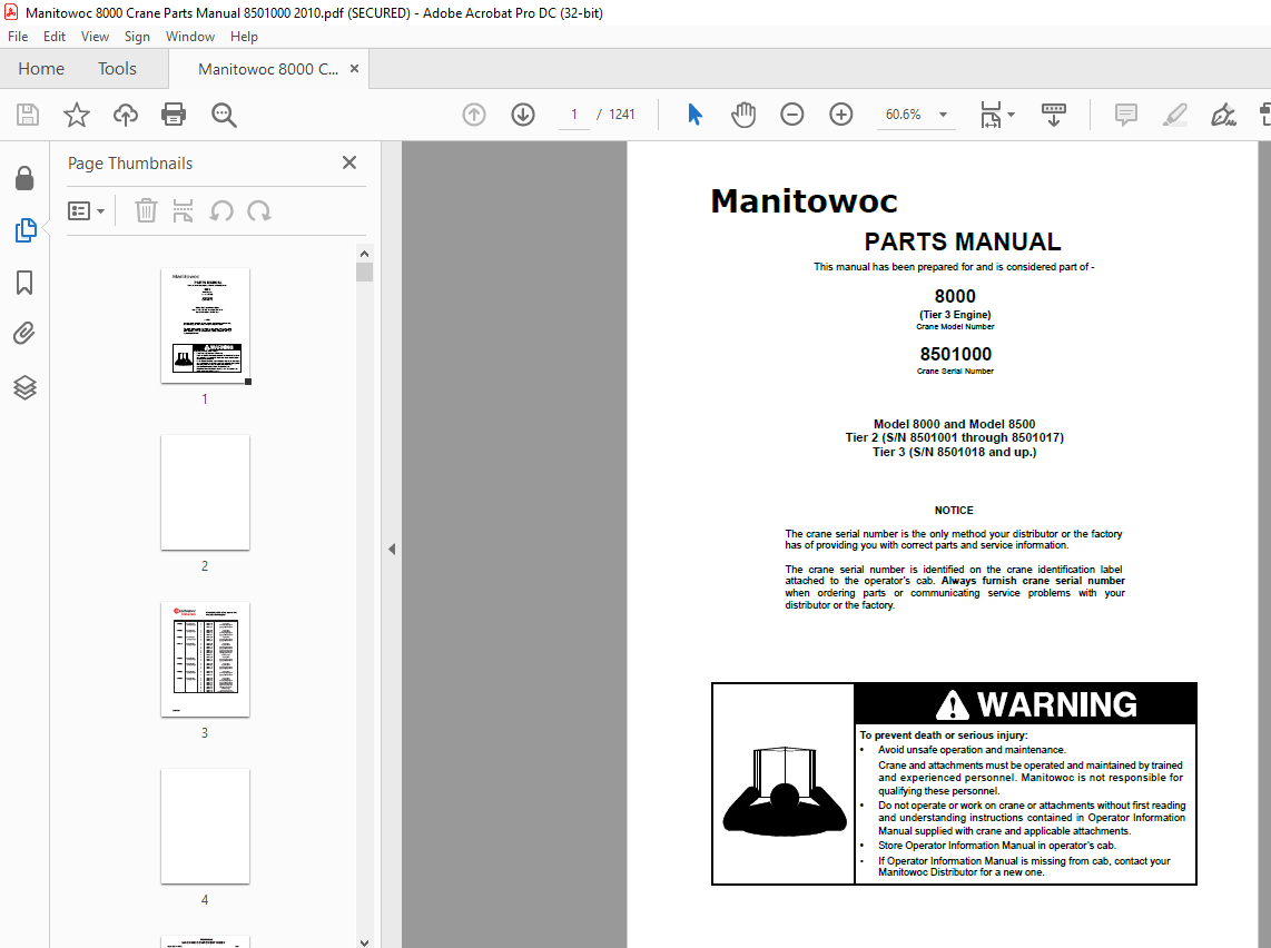 Manitowoc Crane 8000 Tier 3 Engine Parts Manual SN 8501000 PDF