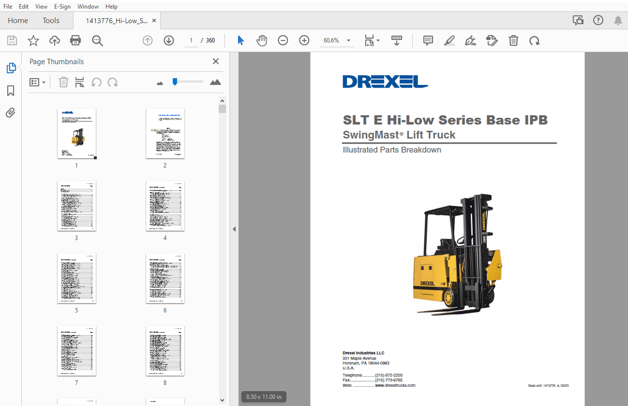 Drexel SLT E Hi-Low Series Base IPB SwingMast Lift Truck Parts Manual ...